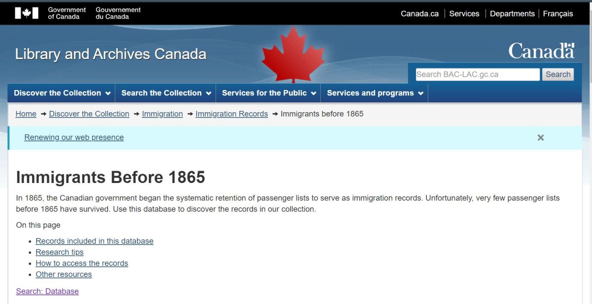 Immigration before 1865 at Library and Archives Canada Part 1 – Finding ...